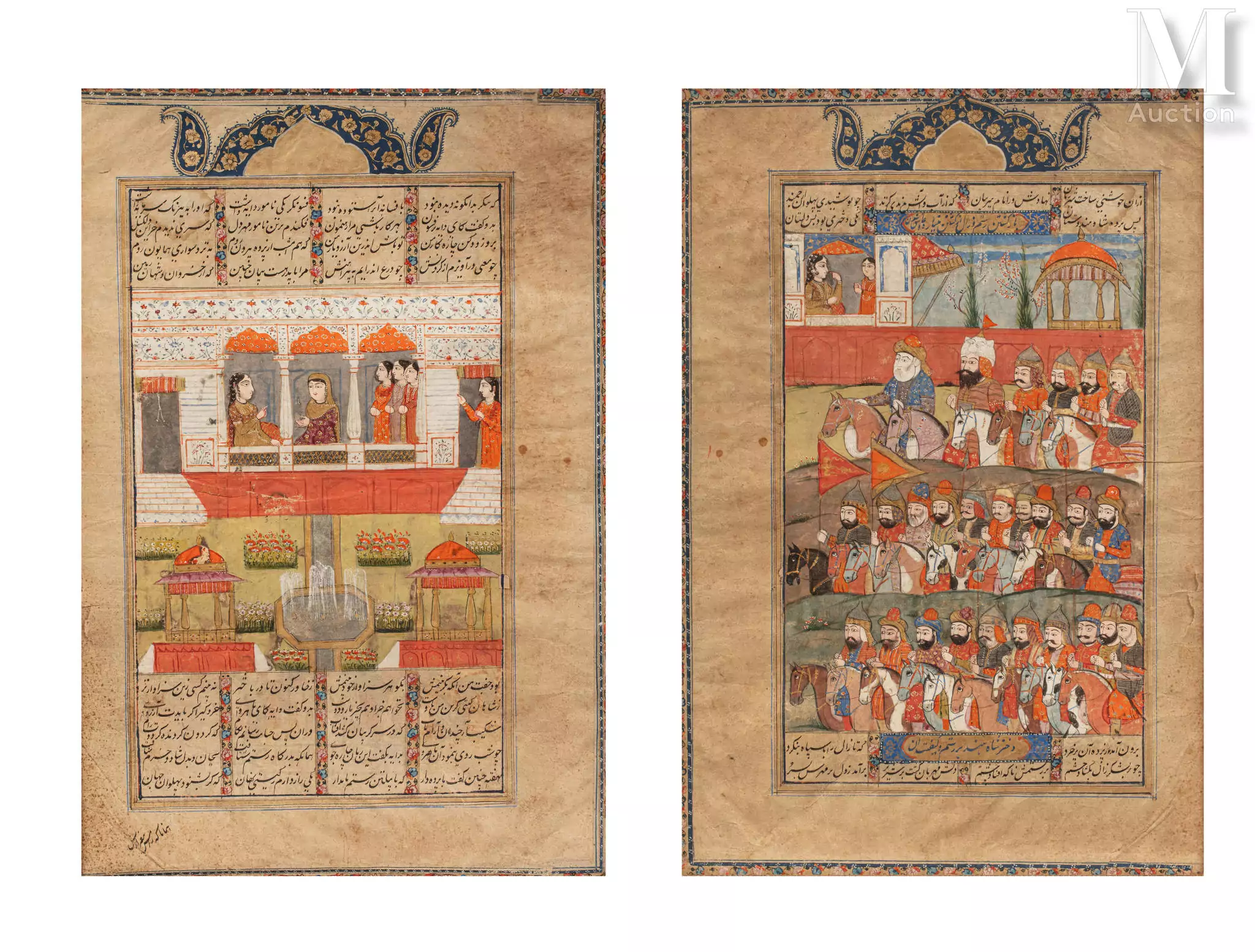 Deux peintures illustrant un épisode du héros Rostem. - Lot 253 - enchères