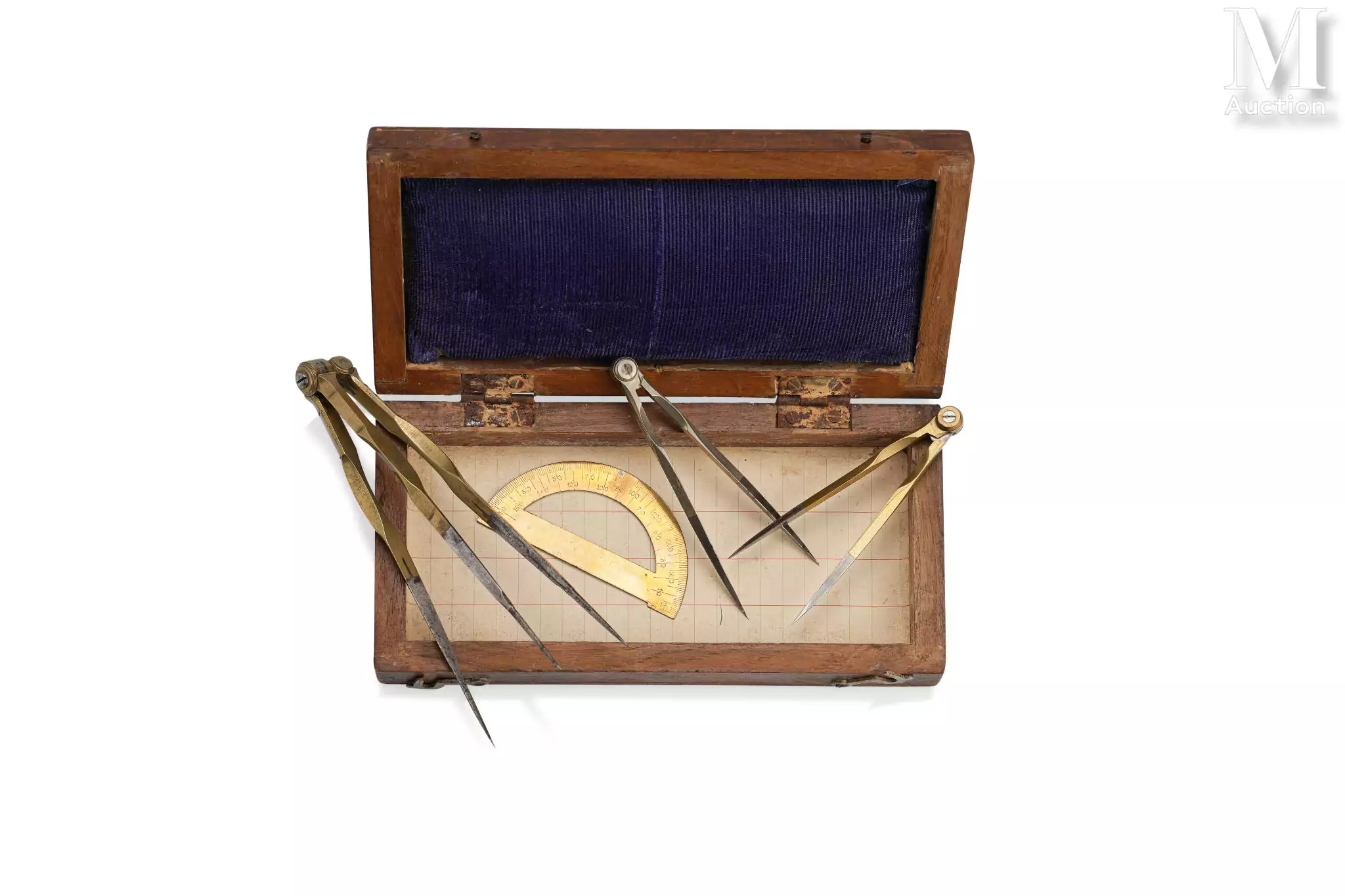 Lot de petit compas et rapporteur laiton et acier - Lot 74 - enchères