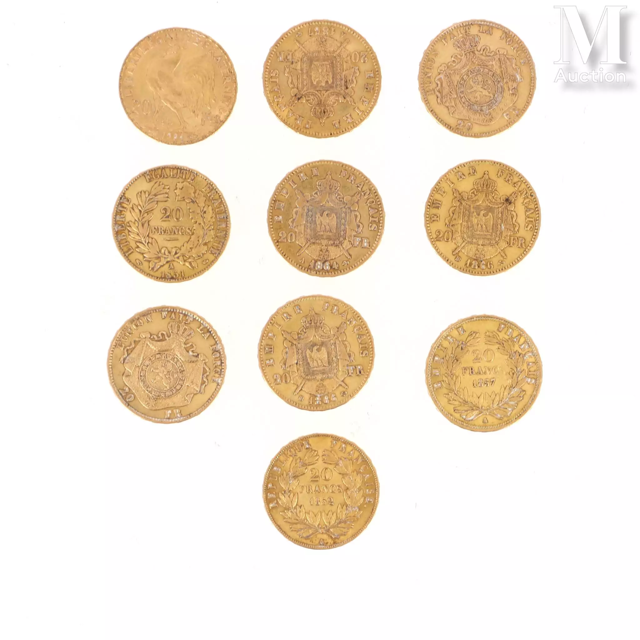 Dix pièces or 20FF - Lot 5 - enchères