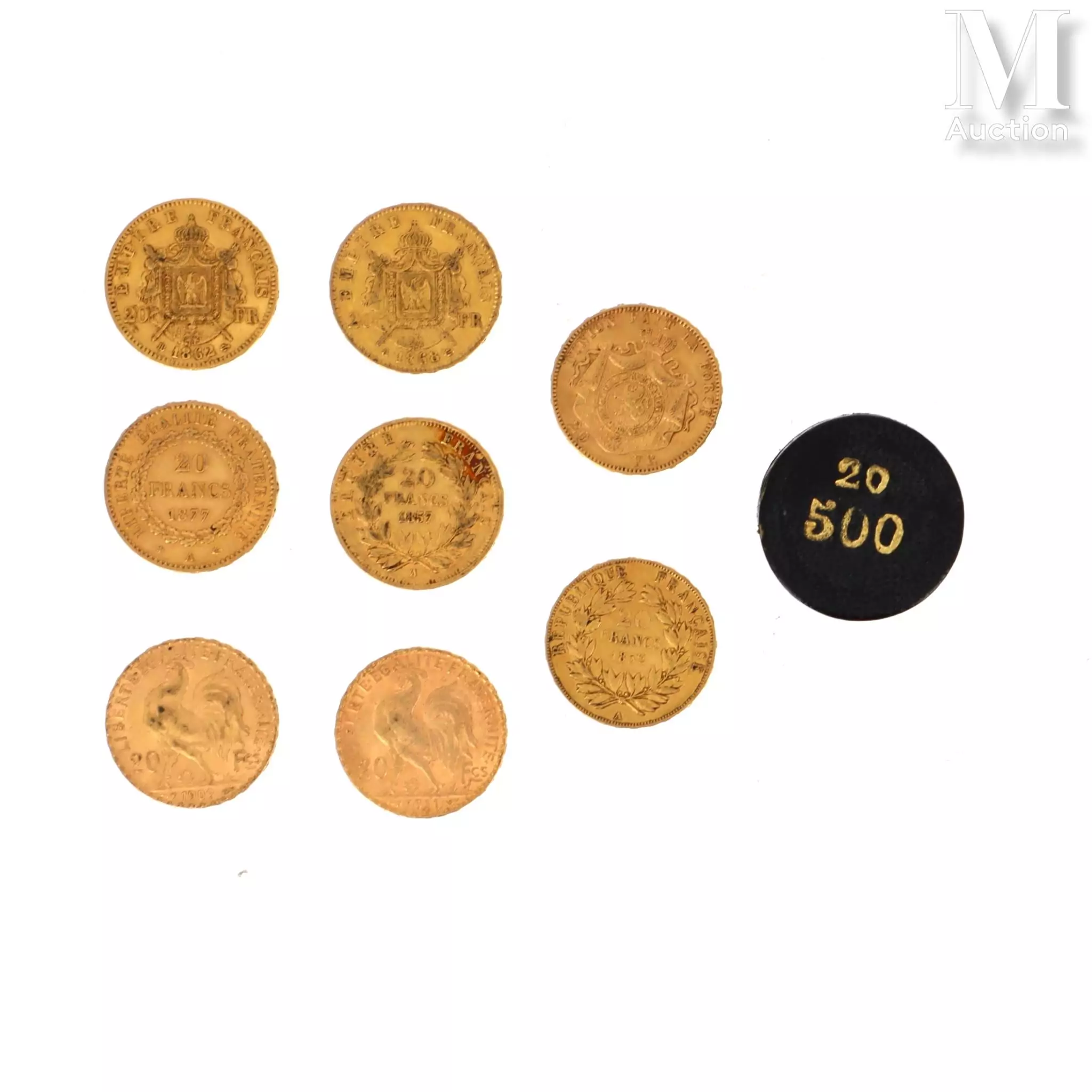 Huit pièces 20FF or - Lot 6 - enchères
