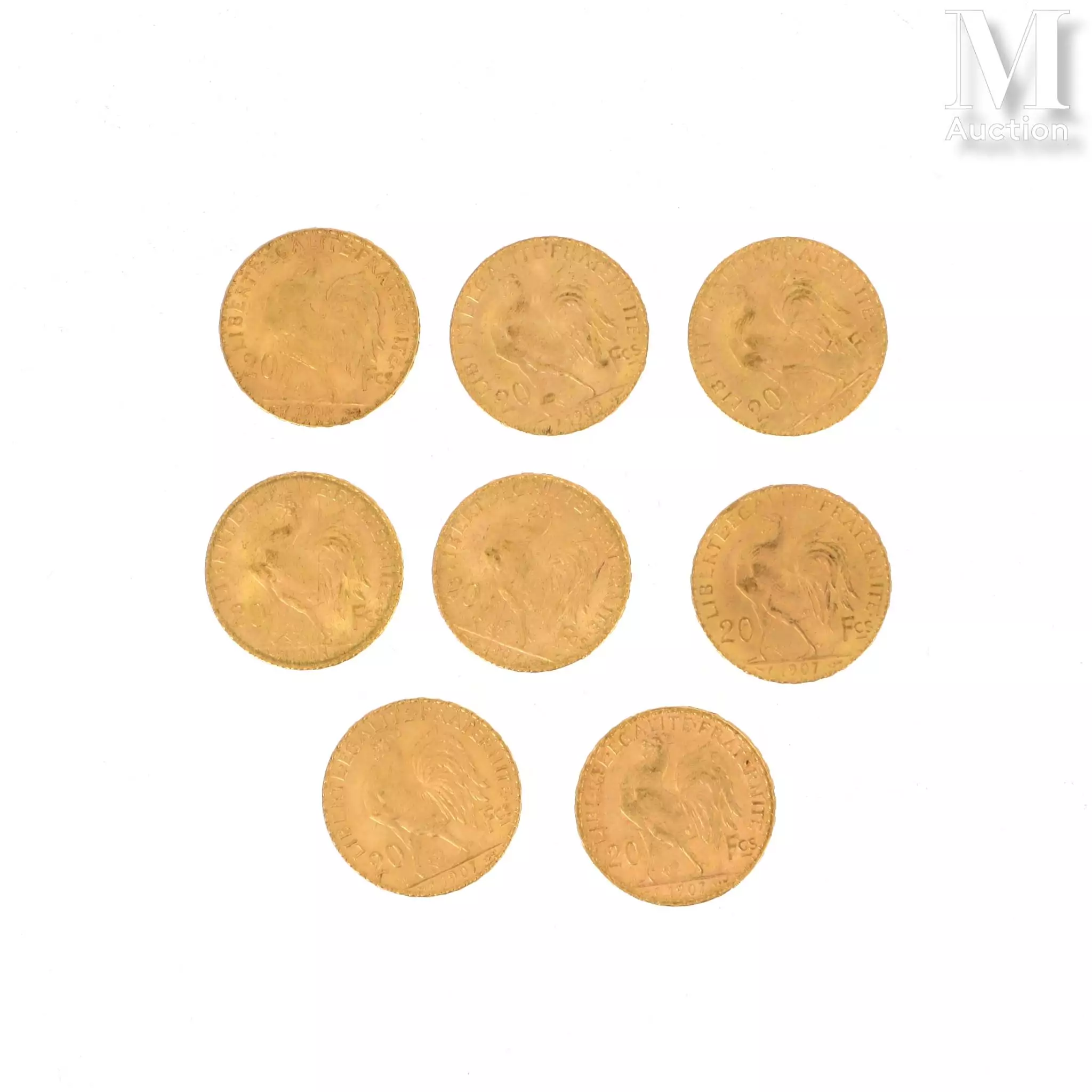 Cinq pièces or 20FF - Lot 18 - enchères