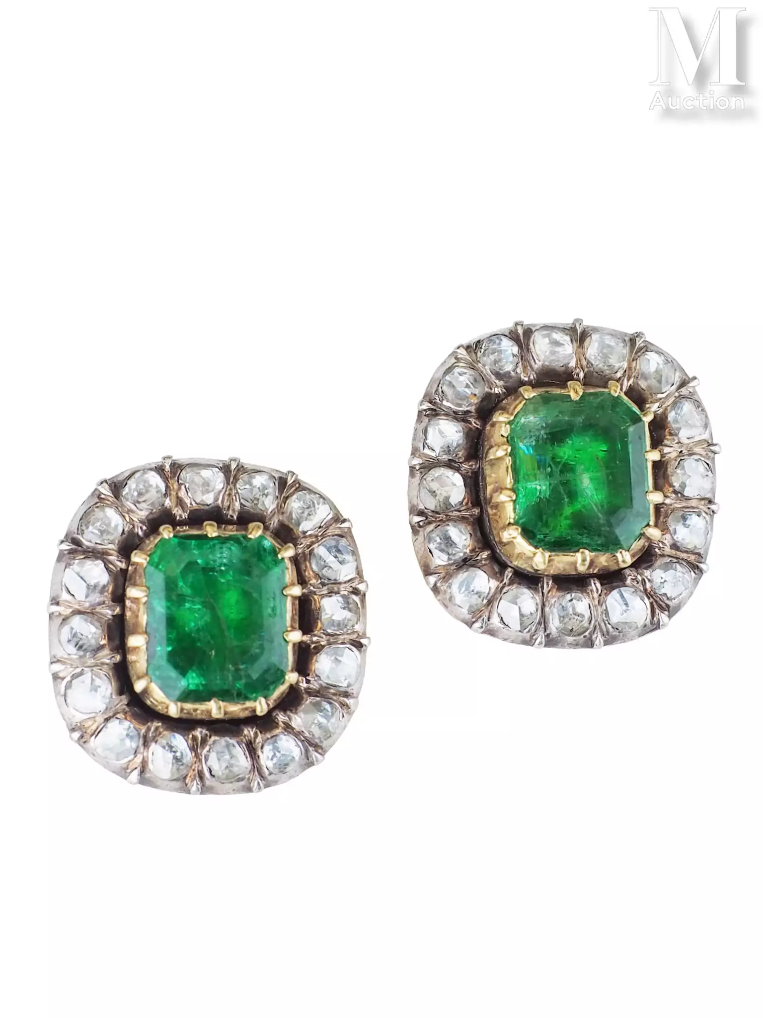 Octagonal backfoiled beryl and rose cut diamond chiselled 18K gold and ...