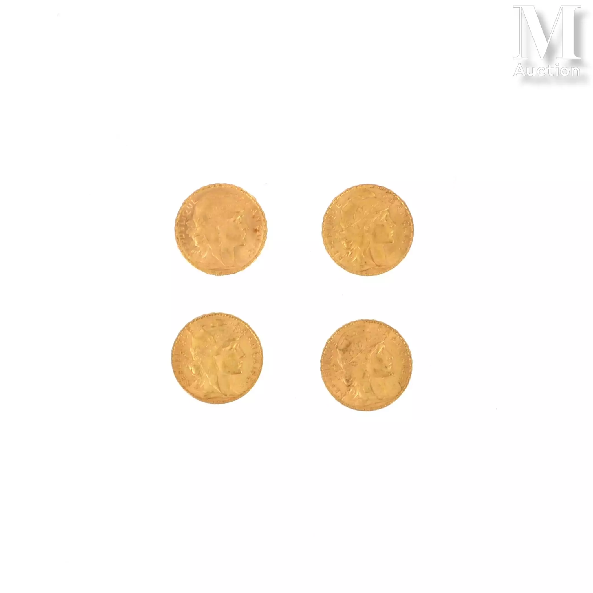 Quatre pièces or 20FF - Lot 10 - enchères