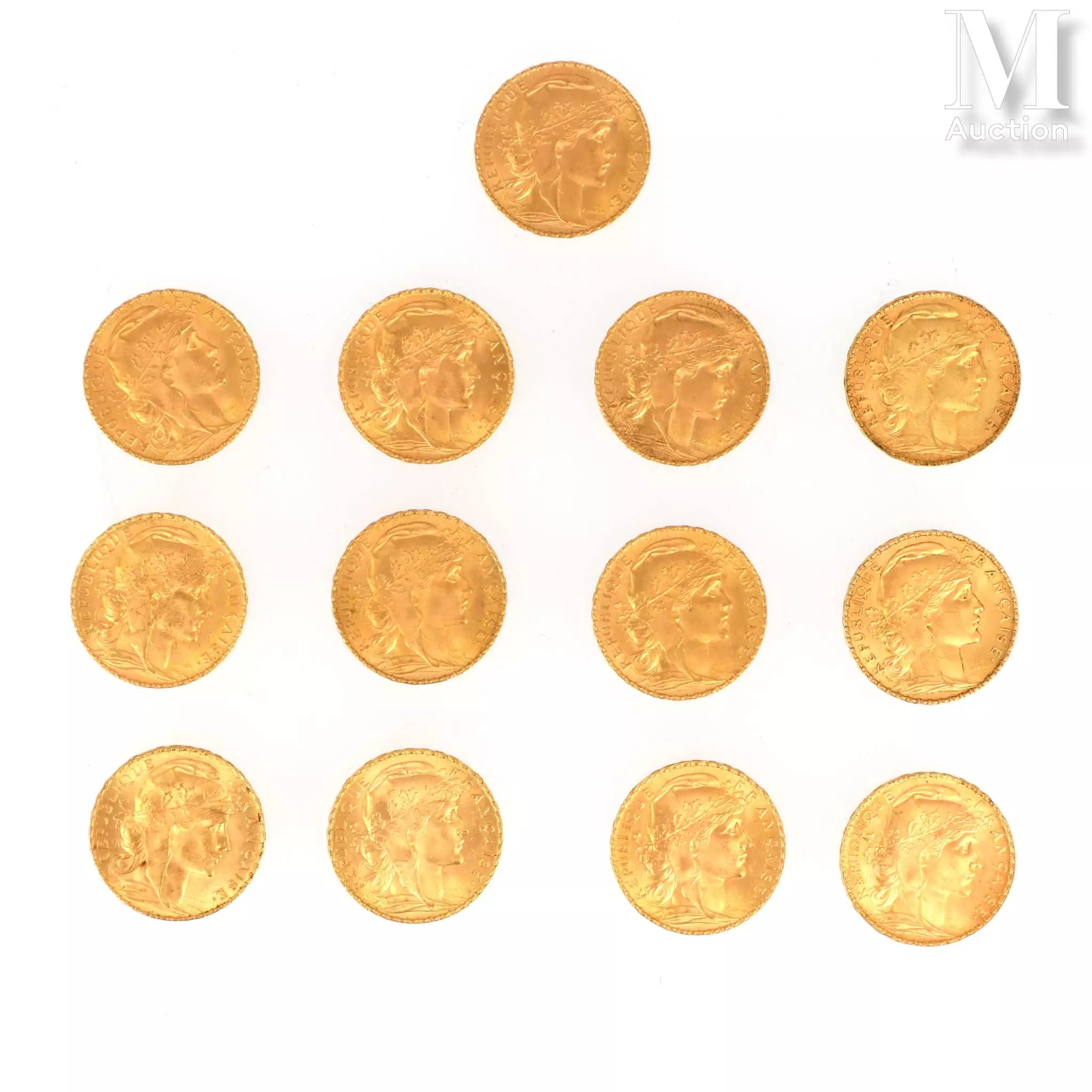 Thirteen 20 FF gold coins - Lot 2 - enchères